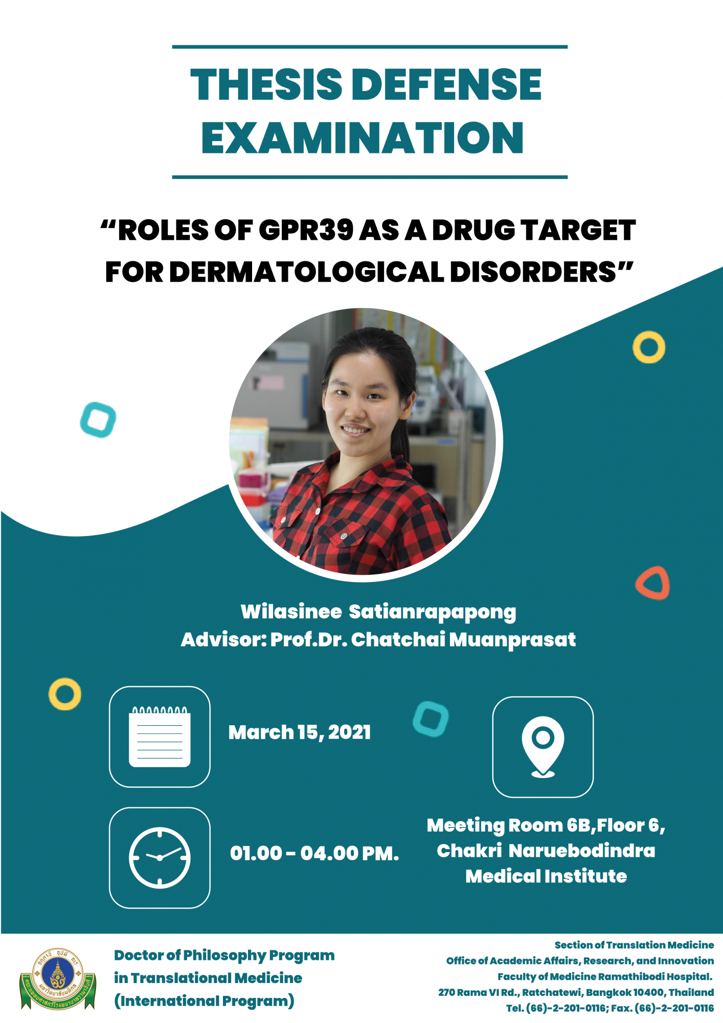 THESIS DEFENSE EXAMINATION: Miss Wilasinee Satianrapapong | Program in Translational Medicine ...